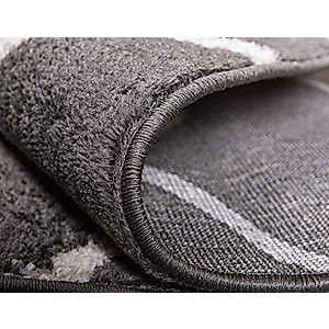 Unique Loom Trellis Frieze Collection Area Rug - Rounded (6' Round, Dark Gray/ Ivory)