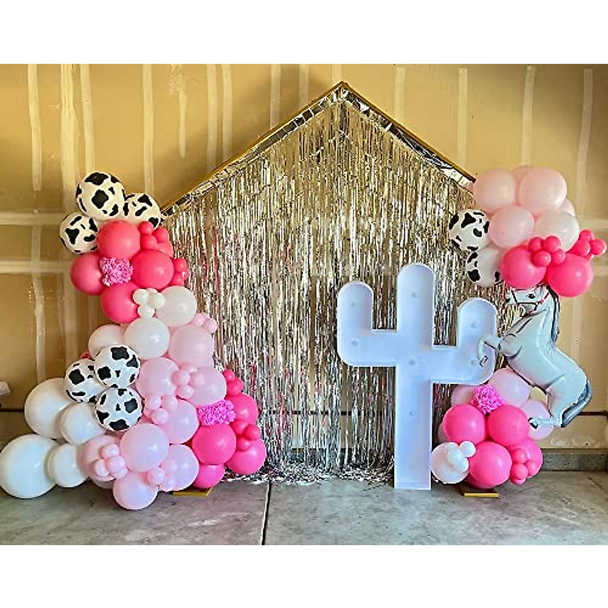 Cowgirl Pink Balloons Arch Garland Kit, Hot Pink Silver Cow Print Farm Animal Balloons for Bachelorette Party, 80s 90s Disco Party Birthday Baby Shower Bridal Shower Wedding Supplies (Hot pink silver)