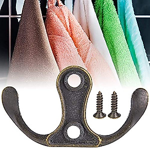 10 Pack Wall Hooks Coat Hooks, Heavy Duty Towel Hook Double Prong Robe Hanger Wall Mounted Coat Rack Retro Utility Hooks for Hanging Towels Clothes Robes Bag Key Cup Hat, Zinc Alloy, Bronze