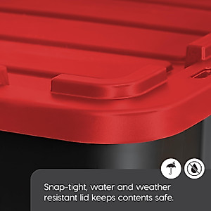 IRIS USA 27 Gallon Large Heavy Duty Storage Bins with Lids, 4 Pack - Made in USA, Snap On Lid Stackable Industrial Tough Totes, Rugged Tubs, Garage Organization, Rugged Reusable Boxes - Black/Red