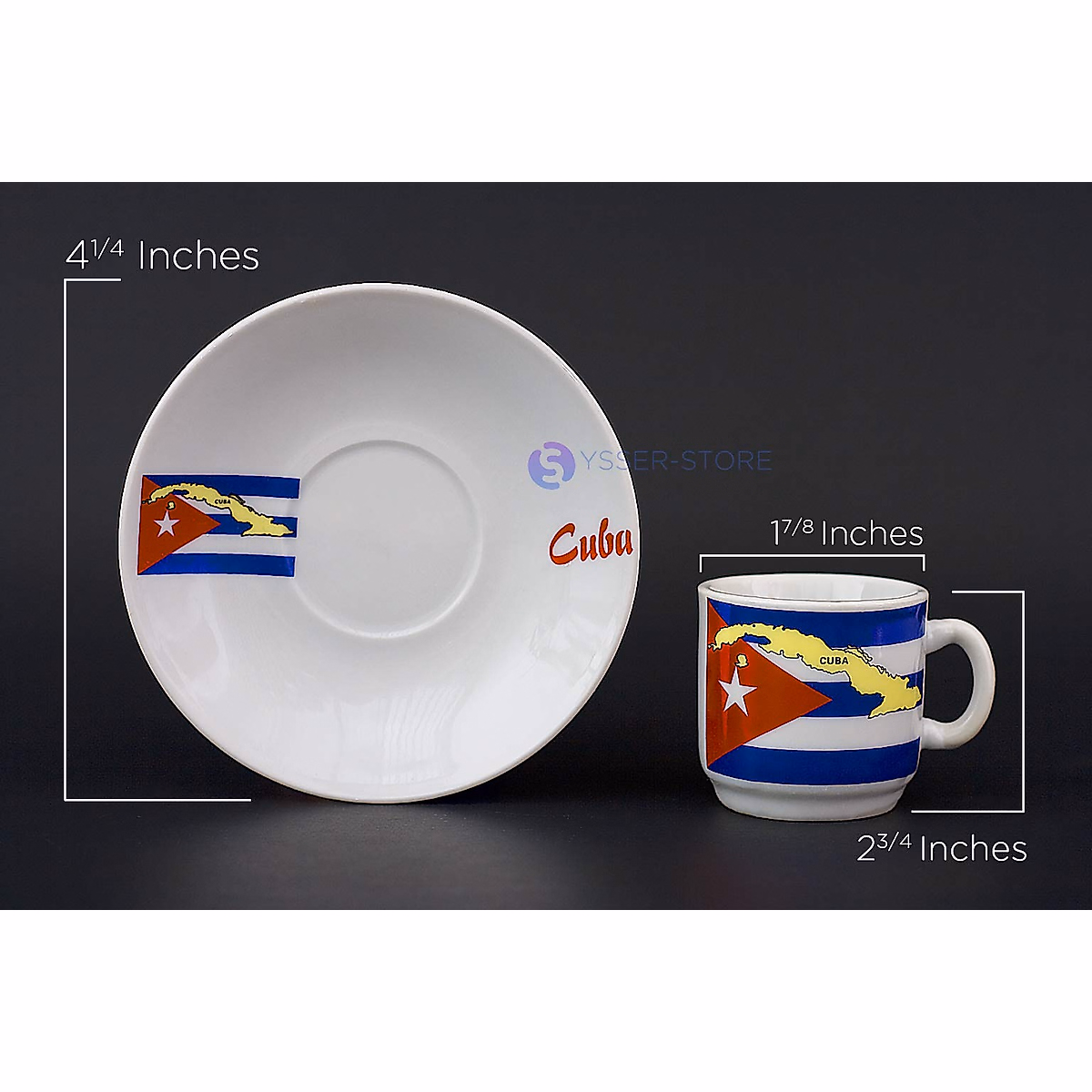Cuban Expresso Cup Set. 6 cups, 6 saucers. Total 12 Pieces.
