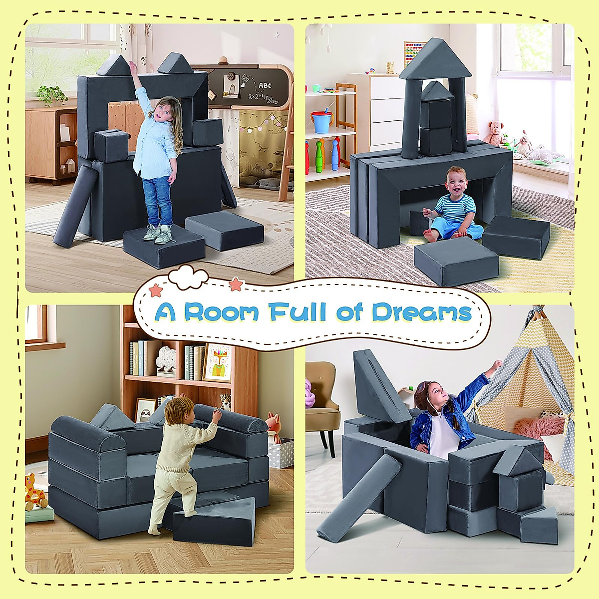 TITIMO 12Pcs Kids Modular Play Couch, Kids Sofa Couch Toddler Couch, Convertible Foam Couch Play Set for Creative Child, Kids Furniture for Playroom