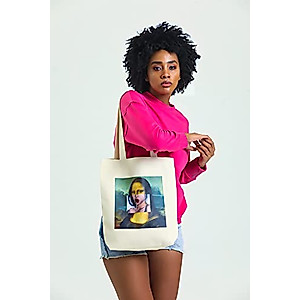 Monalisa Funny Design Printed Canvas Tote Bag Aesthetic Vintage Cute Women Girls Kids School Shoulder Bag, Beach Travel and Shoping Bag (Monalisa)