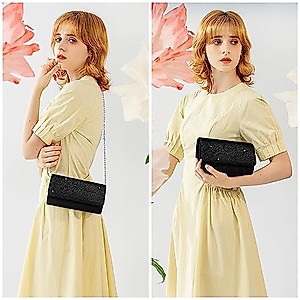 OSDUE Evening Bag Clutch Purses for Women, Glitter Bags, Sparkling Envelope Evening Bag with Detachable Chain, for Prom Wedding Party Banquet Date (Black)
