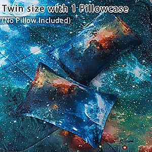 Litanika 3D Galaxy Comforter Twin(66x90lnch), 2 Pieces(1 Galaxy Comforter, 1 Pillowcase), Universe Outer Space Comforter, Microfiber Bedding Set for Boy Girl Kid Teen