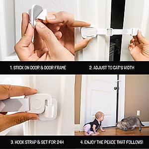 Door Buddy Baby Proof Door Latch for Cats - Grey. Adjustable Cat Door Strap Keeps Baby Out of Cat Food & Litter Box. Simple Child Door Locks for Kids Safety. Baby Gate Cat Door Interior Alternative