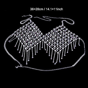 CanB Rhinestone Sexy Bra Chian Sparkly Crystal Tassel Underwear Body Chains Summer Beach Bikini Nightclub Chain Body Accessories Jewwlry for Women and Girls(Style-3) (A)