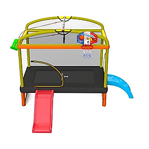 LANGXUN 6.5Ft 7-in-1 Rectangle Trampoline for Kids, with Climb, Slide, Swing, Basketball Hoop, Multi-Functional Indoor Outdoor Baby Toddler Mini Trampoline for Girls and Boys Birthday Gift, Age 1-10