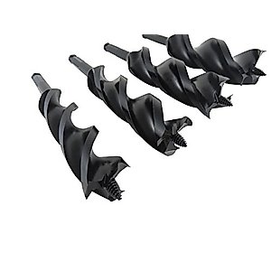 WoodOwl 4 Piece Set Large Bits with Sizes 1-1/8", 1-1/4", 1-3/8" and 1-1/2" x 7-1/2” Long Ultra Smooth Tri Cut Auger Hand Brace Boring Bit PTEE Coated 09715 to 09719