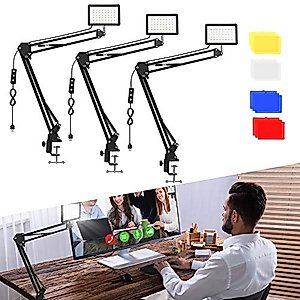 3 Packs 70 LED Video Conference Lighting with C Clamp Arm Stand/Color Filters, Obeamiu 5600K USB Studio Light Kit for Photography, Portrait YouTube, Zoom Call, Live Streaming