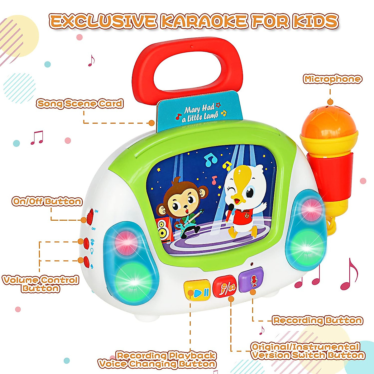 HISTOYE Musical Toys for Toddlers Karaoke Machine Kid Jukebox Toddler Karaoke Microphone Toy Music Player with Recording Voice Changing Singing Toys Age 1 2 3 4 5 Year Old Girls Boy Best Gifts