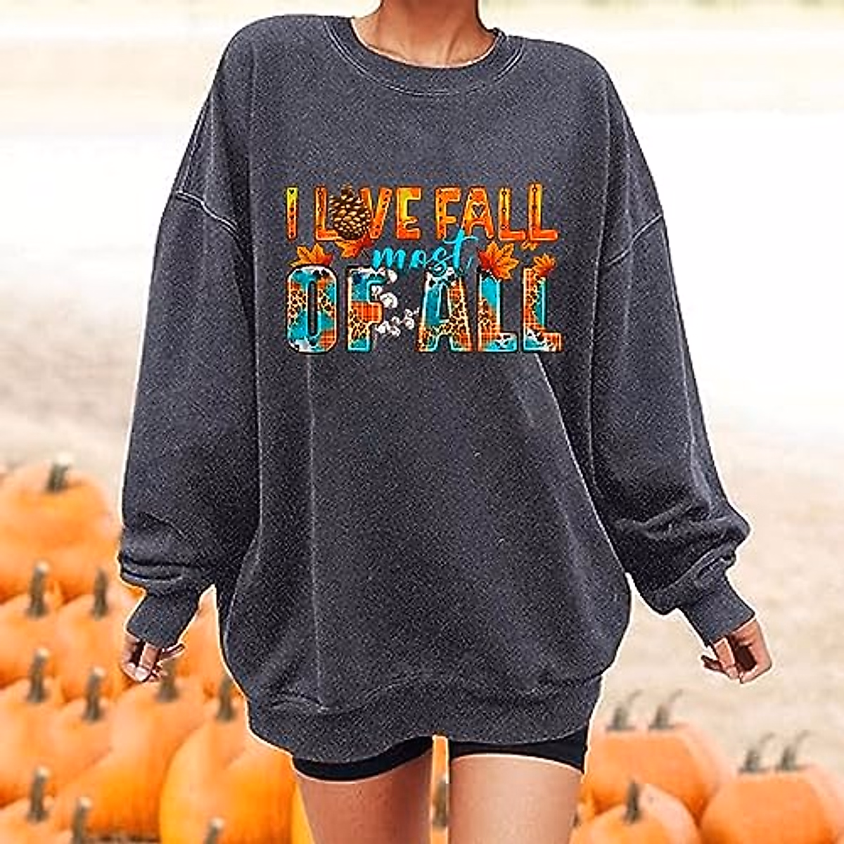 iHPH7 Sweatshirt for Women I love fall most ofall Loose Fit Hoodies Fall Pumpkin Shirt Crewneck Oversize Lightweight Pullover