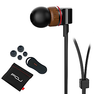 FOU Wood in-Ear Earphones Earbuds with Zipper Wood Metal Earbuds Headset with Mic in-Ear Wood Headphone Noise-isolating Zipper Wired Headphone with 3.5mm