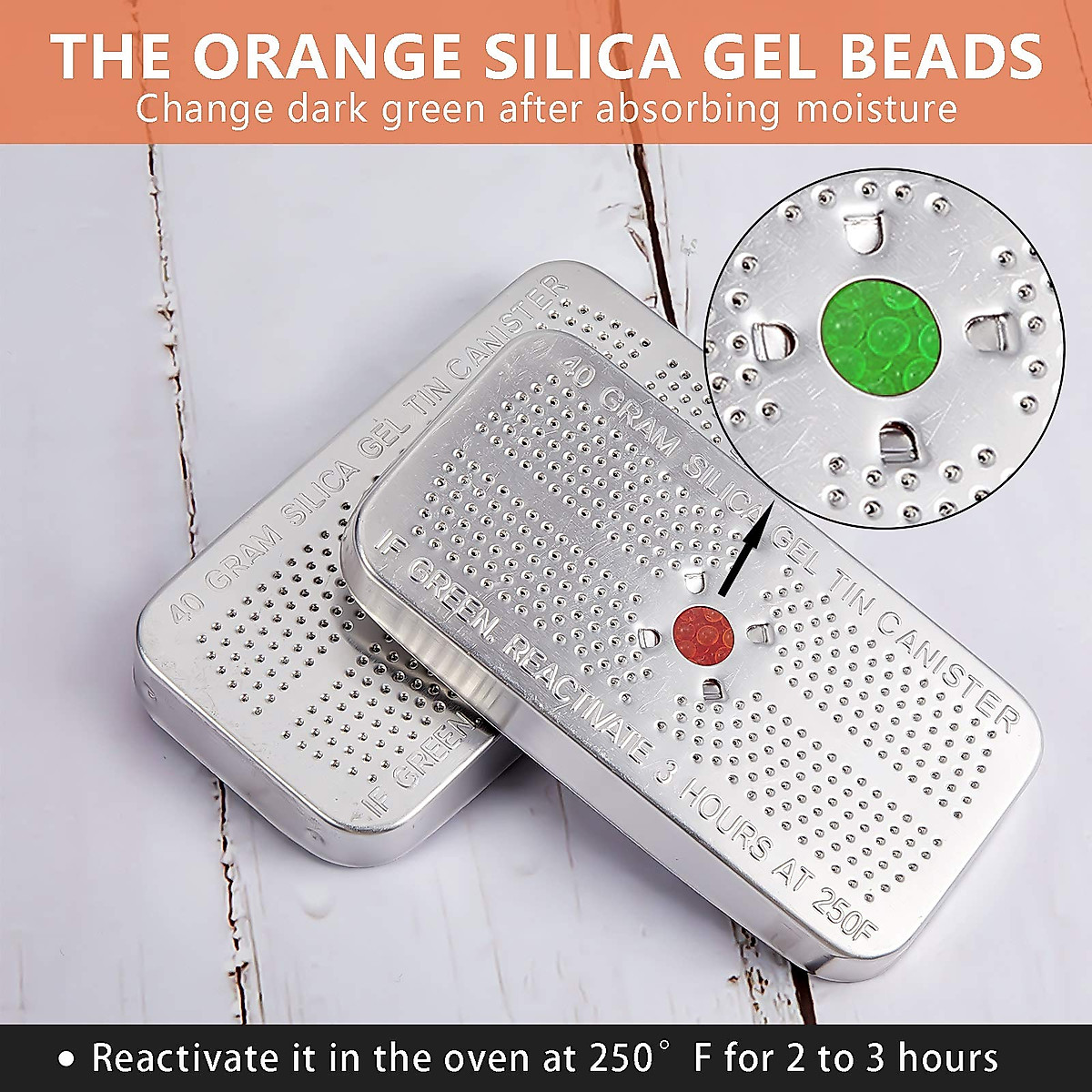 40 Gram Silica Gel Dehumidifier Desiccant Silica Gel Canister Reusable Absorber Orange Desiccant Canisters, Orange Green Bead Tin for Car, Closet, Cabinet, Bag, Storage Box (7 Pieces)