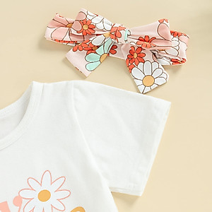 CHAUKAREAUL Toddler Baby Girl 2nd Birthday Outfit Short Sleeve Two Groovy Print Romper Floral Bell Bottom Pants 2 Year Old (White 2nd, 2-3 Years)