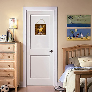 HnJOY Little Man Cave - Dinosaur Wood Wall Decor - Boys Room Decoration - Nursery Decor for Boys Gift Bedroom - Wooden Door Hanging Wall Plague