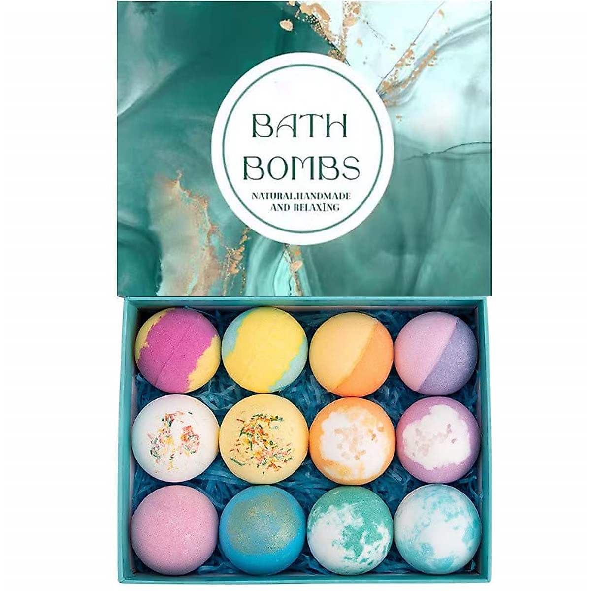 12 Pack Bath Bombs Gift Set Natural and Organic Bath Bombs with Shea Butter, Coconut Oil, Essential Oils and 12Relaxing Botanic Scents. Bath Bombs for Women, Easter Gifts for Women, Girls and Kids