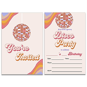 Soiceu Vintage Disco Party Invitations with Envelopes Set of 20 Boho Disco Dance Birthday Party Invites Fill in Blank