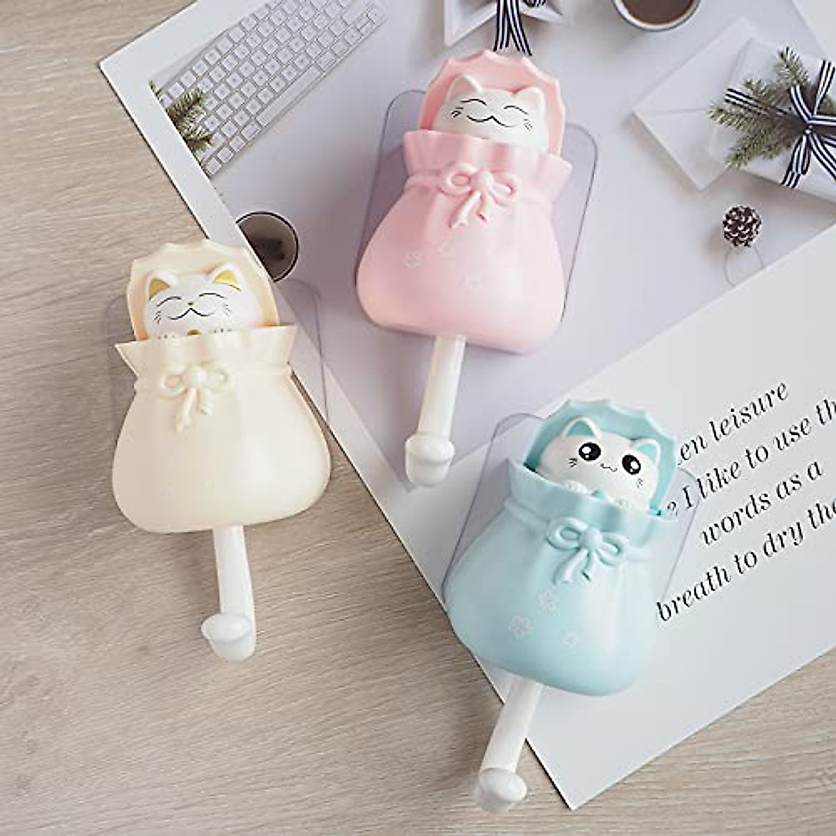 Tikapo Pee-A-Boo Cute Cat Punch Free Adhesive Decorative Heavy Duty Wall Hook for Hanging cloth, Key, Towel, Bag, Hat; Utility Hooks for Home Garage Storage - 4 PCS