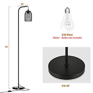 A ANTEN Industrial Floor lamp, Metal Standing Lamps for Living Room, 63 Inch, Modern Tall Lamp for Reading, E26, Mid Century Corner Lamp with Foot Switch, Black Floor Light for Bedrooms, Office, Home