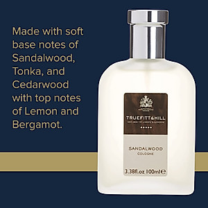 Truefitt & Hill Luxury Cologne - Sandalwood - Premium Long-Lasting Sandalwood and Cedarwood Men's Fragrance Presented in a Beautifully Etched Traditional Atomizer Bottle - 3.38 oz.