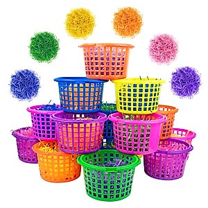 Evoio Easter Baskets, 24 Pack Plastic Easter Baskets Bulk for Egg Hunts Set, Easter Bucket Bags with 120g Easter Grass for Toddler Classroom Collecting Easter Eggs Party Favor