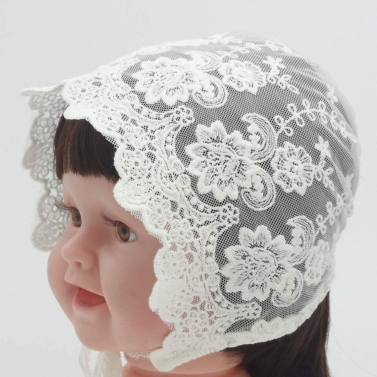 Nihao Baby Baptism Bonnet (F-White Simple Lace Bonnet, 1-2 Years Old)