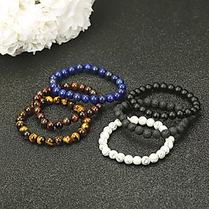 FUNRUN JEWELRY 6PCS Bead Bracelets for Men Women Natural Stone Mala Bracelet (A: 6 PCS Style1)