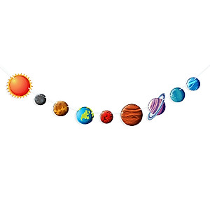 Uniwish Space Banner 9 Pieces Solar System Planets Hanging Paper Garland Outer Space Themed Party Decorations Kids Birthday Party Supplies Photo Backdrop