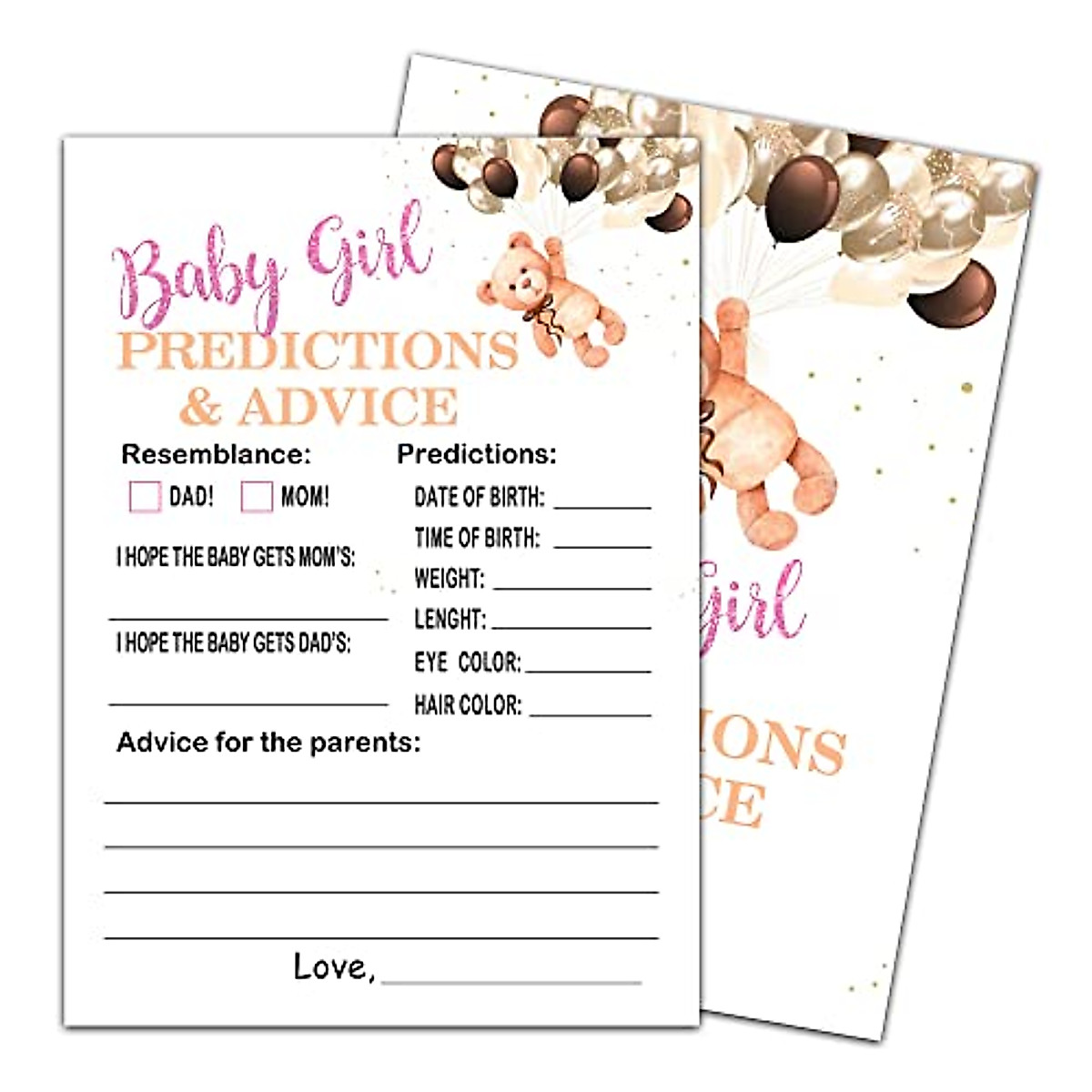 Baby Girl Predictions & Advice Baby Shower, Little Bear Predict Newborn Kids Game, New Parent Message Advice Book Mommy Daddy to Be Keepsake Party Favor Supplies Decoration -30 Game Cards(bb012-yx15)