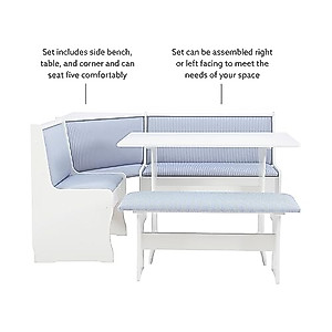 Linon Upholstered Seats and Hidden Storage Kiera Kitchen Corner Dining Nook, White and Blue Stripe