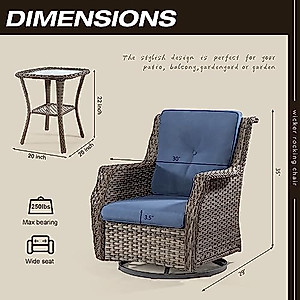 Meetleisure Outdoor Swivel Rocker Patio Chair with Matching Side Table - 360 Degree Patio Swivel Glider Chair with 3.5" Olefin Cushions(Mixed Grey/Blue)