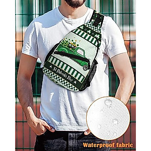 Gsypo Sling Backpack, St. Patrick's Day Truck Pull Shamrock Checkered Pattern Waterproof Lightweight Small Sling Bag, Travel Chest Bag Crossbody Shoulder Bag Hiking Daypack for Women Men