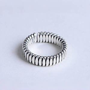 Retro 925 Sterling Silver Braided Spiral Ring for Men Women Open and Adjustable