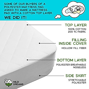 Full Mattress Pad Cotton Cover Size 54x75 inches Stretches to 16 Deep - Fitted Quilted Sheet for Full Bed , Cotton Cover