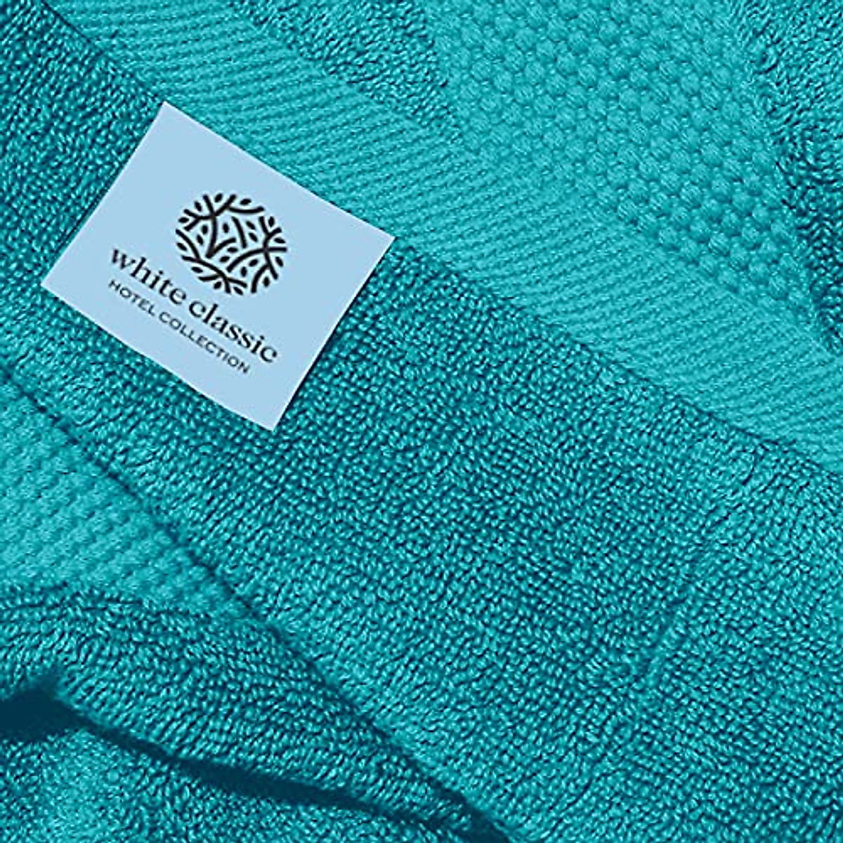 White Classic Luxury Hand Towels | 6 Pack Luxury Bath Mat | 2 Pack Bundle (Aqua)