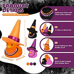 Wettarn 24 Pcs Halloween Rubber Ducks Mini Duck Bath Small Duck with Mini Felt Witch Hats and Metal Ball Beads Chain for Boys Girls Party Favors DIY Craft Goodie Bag Fillers(Colorful Duck)