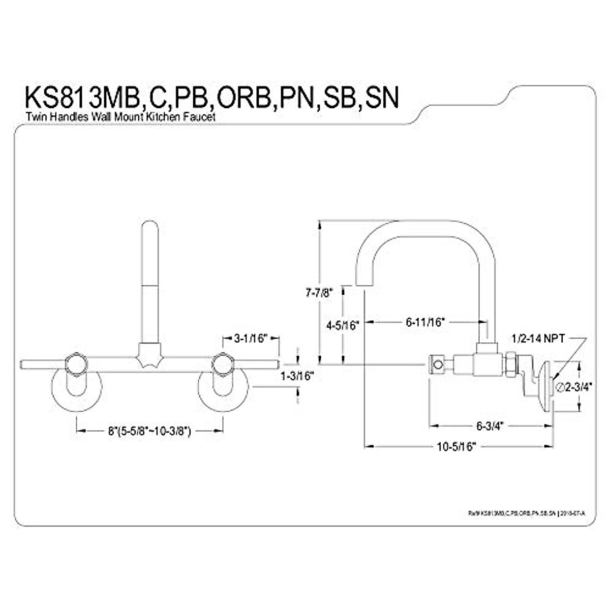 Kingston Brass KS813MB Concord Kitchen Faucet, 6-11/16" in Spout Reach, Matte Black