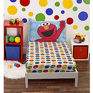 Sesame Street - Yellow, Blue, Red 2Piece Toddler Sheet Set with Fitted Crib Sheet & Pillowcase, Yellow, Blue, Red, Green