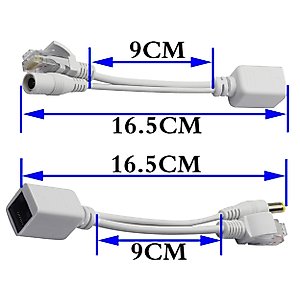 zdyCGTime Passive PoE Injector and PoE Splitter Kit with RJ45 Ethernet and Power via DC 5.5x2.1 mm F/M Adaptor Connector（White 4 Pairs