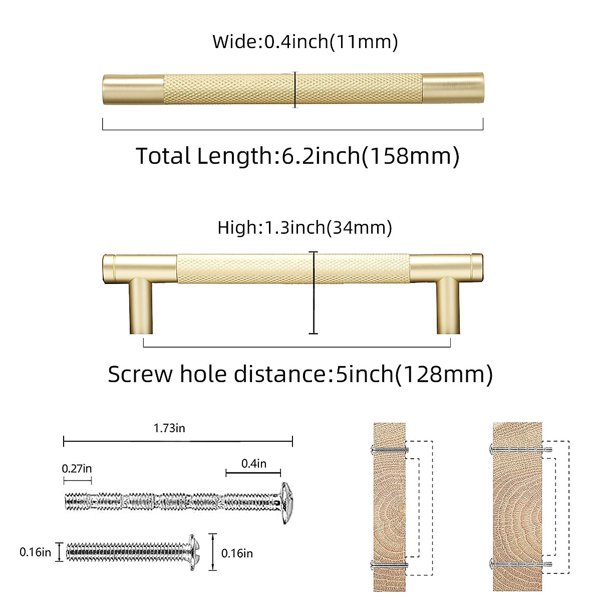 COTYKILEY 10 Pack 5 Inch(128mm) Brushed Brass Cabinet Handles Gold Knurled Kitchen Cabinet Pulls Cabinet Door Handles Kitchen Cabinet Hardware Cupboard Drawer Pulls Dresser Handles