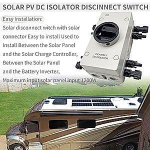 Solar Disconnect Switch 64Amp 1000V DC Isolator with Solar Connector IP66 Waterproof PV Array Disconnect Switch 4P Solar Combiner Box for RV Boat Off/On Grid Solar System