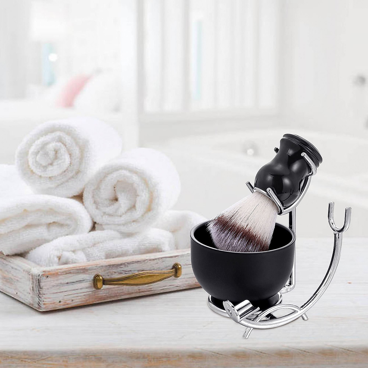 CCbeauty Shaving Brush and Bowl Kit for Men, 3-IN-1 Wet Shave Brushes Set with Stainless Steel Shaving Cup Mug 3.23'', Safety Razor Stand Holder Birthday Fathers Day
