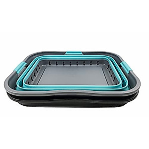 SAMMART 42L (11 gallon) Set of 2 Collapsible Plastic Laundry Basket - Foldable Pop Up Storage Container/Organizer - Portable Basket - Space Saving Hamper/Basket (Alloy Grey + Crystal Blue)