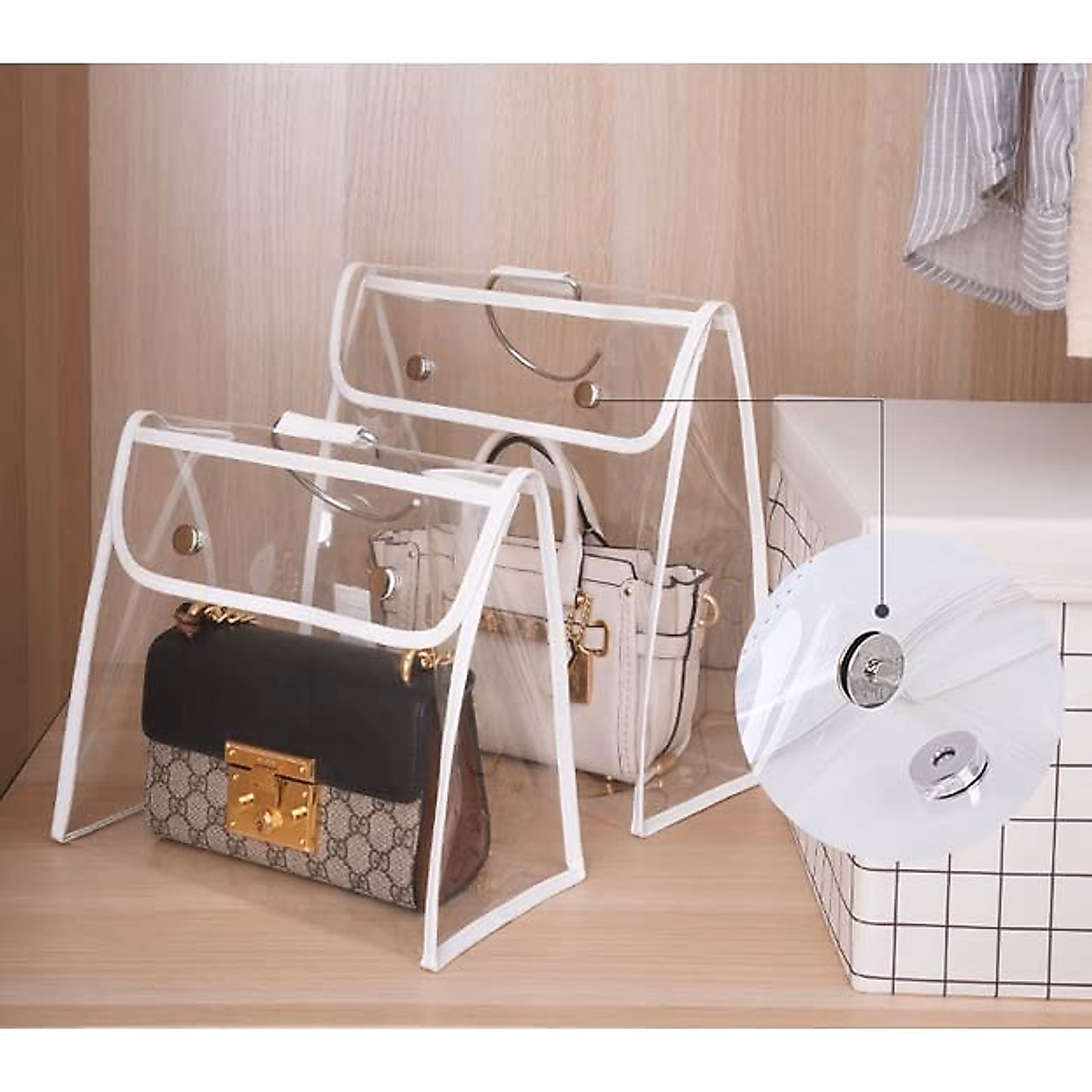 Clear Dust-proof Bag, Transparent Dust Bag Organizer Purse Handbag Protector with Magnetic Snap, Clear Handbag Storage for Storage Wall Hanging