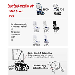 ATIE 3900 Sport P39 Pool Cleaner Double Chamber All Purpose SuperBag 39-310 with Zipper Enlosure Replacement Compatible with Zodiac Polaris 3900 Sport and P39 Pool Cleaners (1 Pack)