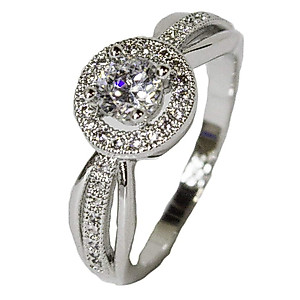 Women's Rhodium Plated Dress Ring Ornate Round Cut CZ 046 (8)