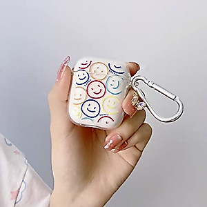 Airpods Case Cover,JANDM Cute Double Side Smiley Face Clear Soft Silicone Smooth Shockproof with Keychain Girls Kids Women airpods smiley face Case for Airpods 2 & 1 Charging Case Cover