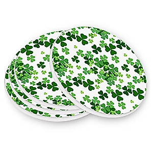 Lucky Clover Shamrocks Drink Coaster with Cork Base, Patrick Day Round Moisture Absorbent Coasters Set Tabletop Protection Home Decor