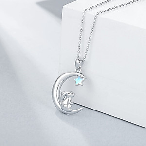 ONEFINITY Moonstone Rabbit Necklace Sterling Silver Moon Bunny Pendant Necklace Easter Day Gifts for Women Mom